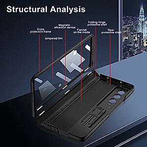 PUROOM for Samsung Galaxy Z Fold 4 Case Magnetic Hinge Protective Case, Z Fold 4 Case S Pen Box Holder with Front Glass Kickstand All-Inclusive Case for Samsung Galaxy Z Fold 4 (Wine Red)