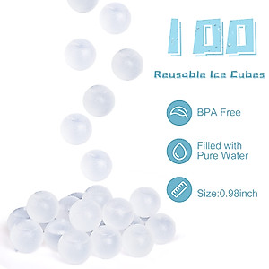 100 Pack Reusable Ice Cube for Drinks, Clear Round Shape Plastic ice Cubes Without Diluting BPA Free, Refreezable Ice Cubes for Coffee, Wine, Whiskey, Cocktails (Transparent)