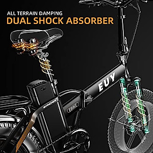 EUY Folding Electric Bike for Adults,48V18Ah/16Ah Removable Lithium Battery, 750W Motor 30MPH Electric Bicycle, 20" Fat Tire Electric Commuter Beach Snow Bicycle,Shimano 7-Speed,Dual Shock Absorber