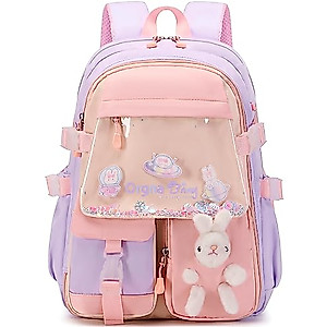 nine-tailed fox Bunny Backpack for Girls,Cute Backpack Little Girl Kindergarten Preschool Elementary School Bookbag Set (Only Backpack Purple)