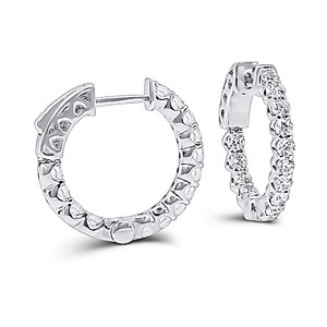 Oro Leoni 925 Sterling Silver CZ Huggie Earrings. Rhodium Plated with Round Cubic Zirconia. 1.5cm Diameter