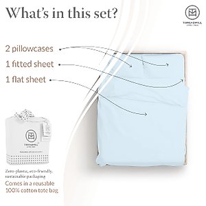 Threadmill Full Size Sheet Set | 100% Cotton Sheets | Solid Sateen Full Bed Sheets Set with 16' Elasticized Deep Pocket | Soft Breathable 4-Piece Cooling Sheet Set | Light Blue