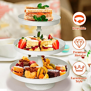 3 Tier White Cupcake Holder Farmhouse Tiered Tray Stand Serving Platter Rustic Cake Dessert Display Can Holds 50 Cupcakes for Parties and Events