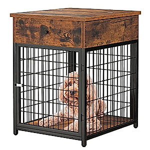 IDEALHOUSE Furniture Dog Crates, 28.9" Wood Dog Kennel with Flip-up Drawer Chew-Proof Home Wooden Dog Crate, Small Pet Dog Indoor Crate Side Table Vintage, 23.4” x 20” x 28.9” with Flip-up Drawer