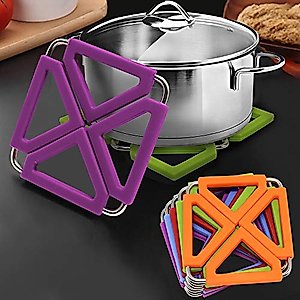 Set of 5 Silicone Trivet Mat Expandable Hot Pot Holder with Stainless Steel Frame for Home Kitchen Heat Resistant Insulated Hot Pads Coasters Table Dish Mat Tableware Placemat for Hot Pans Bowls