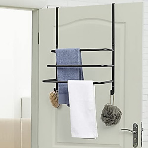 Over The Door Towel Rack Bathroom Towel Rack Holder with 2 Hooks Over The Door Hooks Organizer Hanger for Bathroom, Living Room, Bedroom Decor, Bathroom Accessories, Black