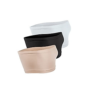 Kurve Seamless Bandeau Tube top - UV Protective Fabric, Rated UPF 50+ (Non-Padded) Made in USA, Black/White/Pebble Set, Medium/Large