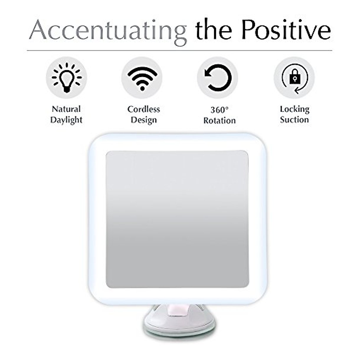 Fancii 10X Magnifying Lighted Makeup Mirror - Daylight LED Vanity Mirror - Compact, Cordless, Locking Suction, 6.5" Wide, 360 Rotation, Portable Illuminated Bathroom Mirror (Square)