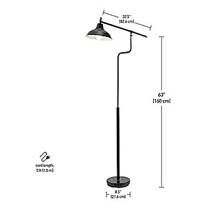 Globe Electric 67356 Carlton 63" Floor Lamp, Matte Black, Antique Brass Accents, in-Line Foot Switch