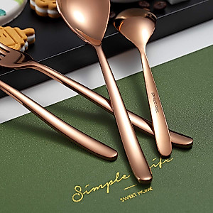 Silverware Set 20 Pieces, Stainless Steel Copper Flatware Set, Titanium Plating Rose Gold Cutlery Set, Copper Utensil Sets Service Set for 4 (Shiny Copper)
