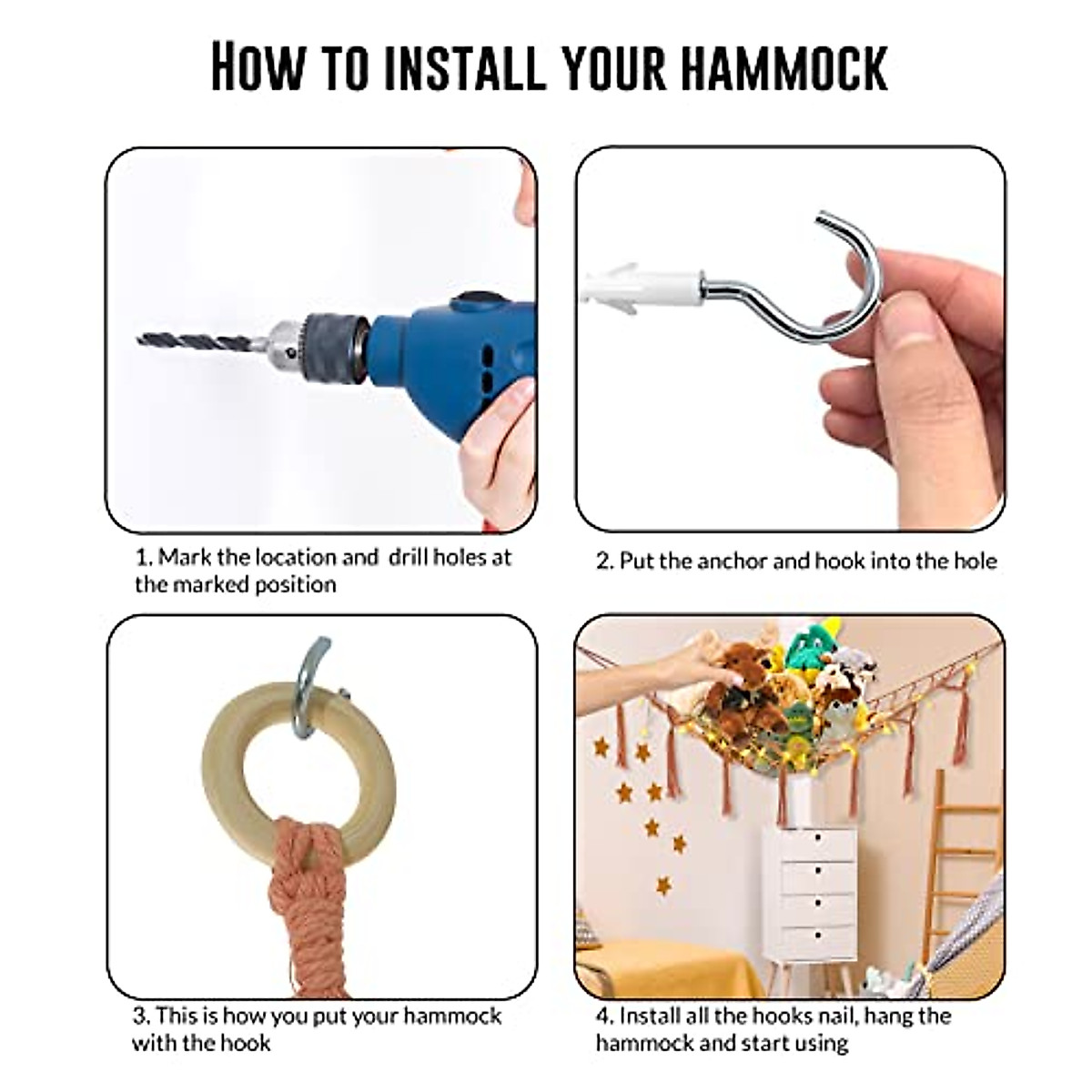 Stuffed Animal Net or Hammock Jumbo - with Warm White LED String Star Lights, Wall Hooks- Stuffed Animal Hammock - Squishmallow Net - Corner Net for Stuffed Animals for Wall - (X-Large - Army Green)