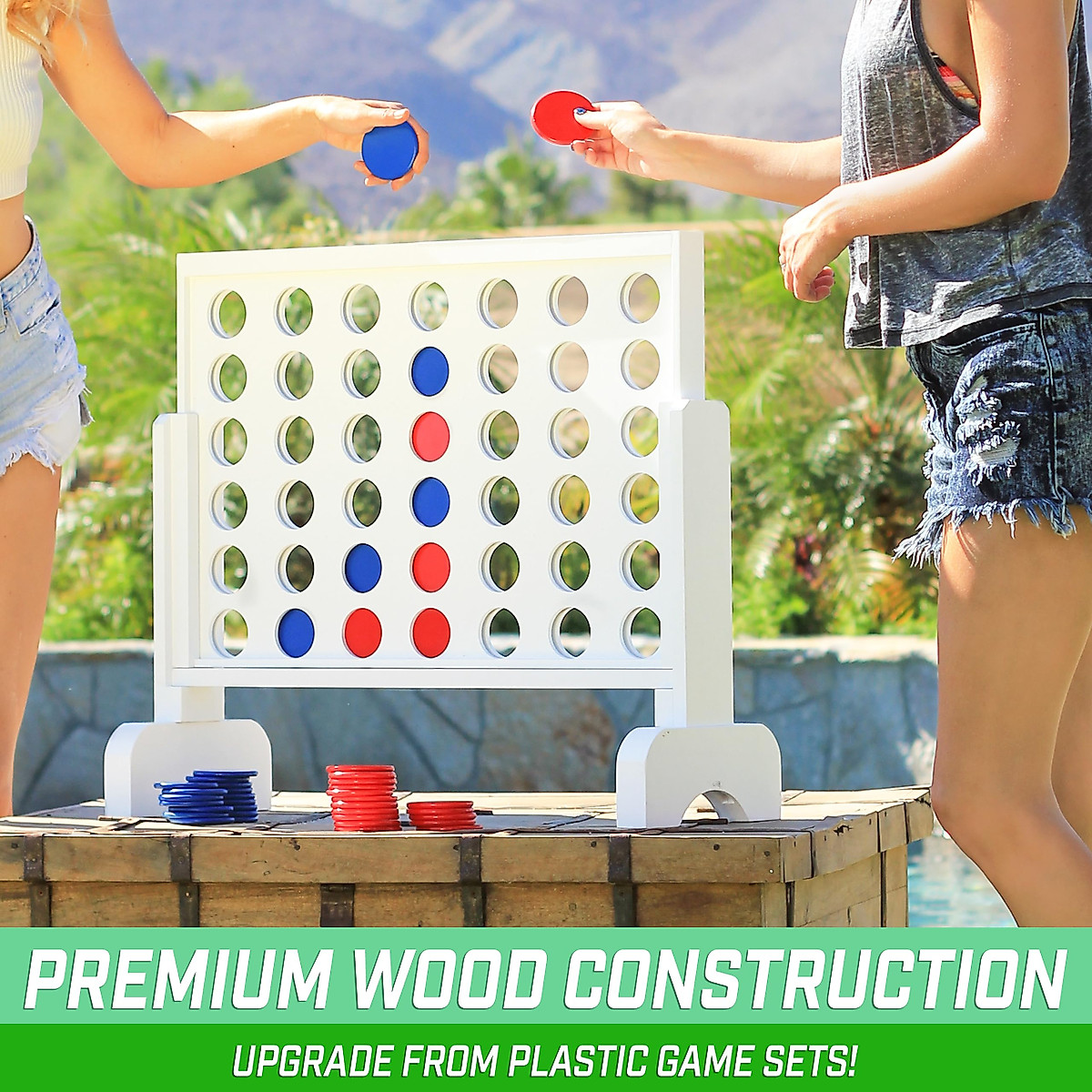 GoSports 2 foot Width Giant 4 in a Row Game with Carrying Case, Made from Wood