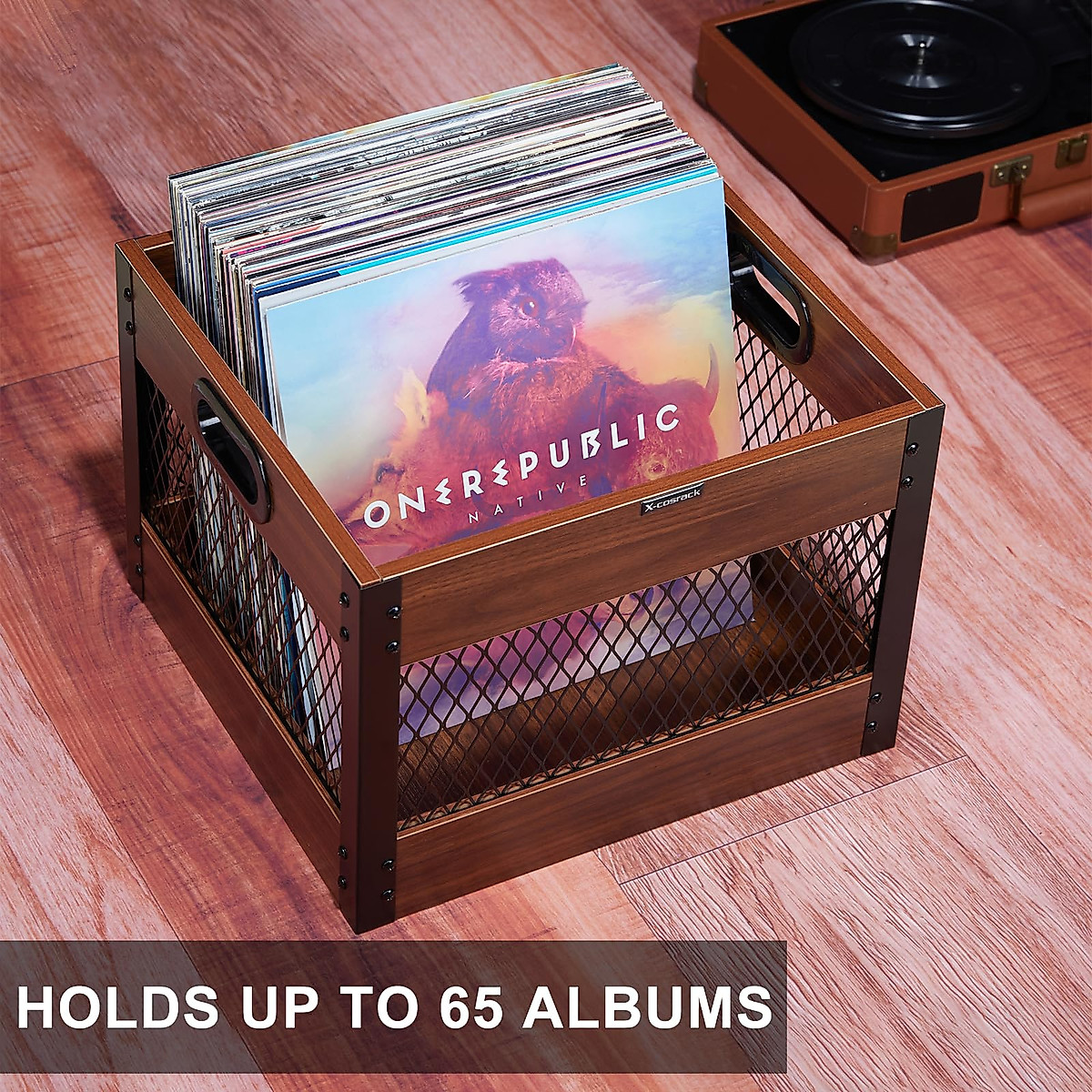 X-cosrack 2 Packs Vinyl Record Storage Crate, Wooden LP Album Shelf Cube Organizer Box