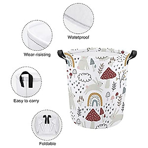 HoaMoya Collapsible Cute Cartoon Bunny Laundry Basket Spring Flowers Rainbow Mushroom Freestanding Laundry Hamper With Handles Large Waterproof Cloth Toy Storage Bin for Household Bedroom Bathroom
