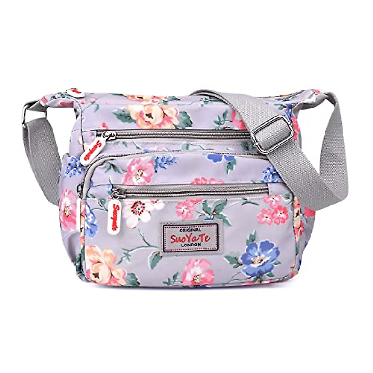 WITERY Crossboby Bag for Women - Waterproof Nylon Multi-Pocket Purse Floral Shoulder Bag Zipper Handbag Messenger Bag with Adjustable Strap, Casual Ladies Medium Roomy Travel Purses Hobo Tote Bag