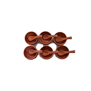 Odishabazaar Bowl Set Handcrafted Terracotta Pottery Clay Soup Bowls Set (Large, Brown)