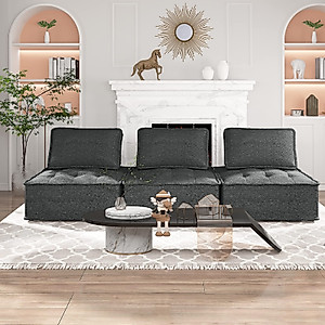 ZAFLY Modular Sectional Sofa Convertible L Shaped U Shaped Couch Sofa Living Room Furniture Sets Modern Armless Floor Sofa Couch for Living Room Bedroom, 3PCS (Dark Gray), Dark Grey