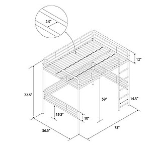 DHP Full Metal Loft Bed with Ladder Space-Saving Design, White