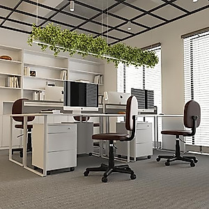 VECELO Small Computer Task Chairs NO-Armrests PU Leather Low-Backrest,with 360°Quiet Swivels Adjustable Height for Home Office Study Rooms,Coffee,Set of 2