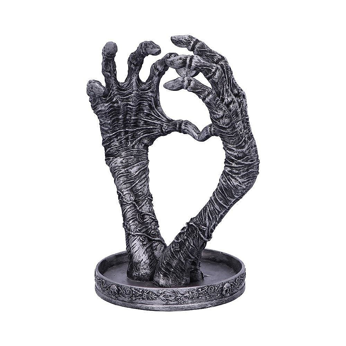 Nemesis Now Gothic Mummified Love Heart Hands Jewellery Dish Holder, Silver, 22cm