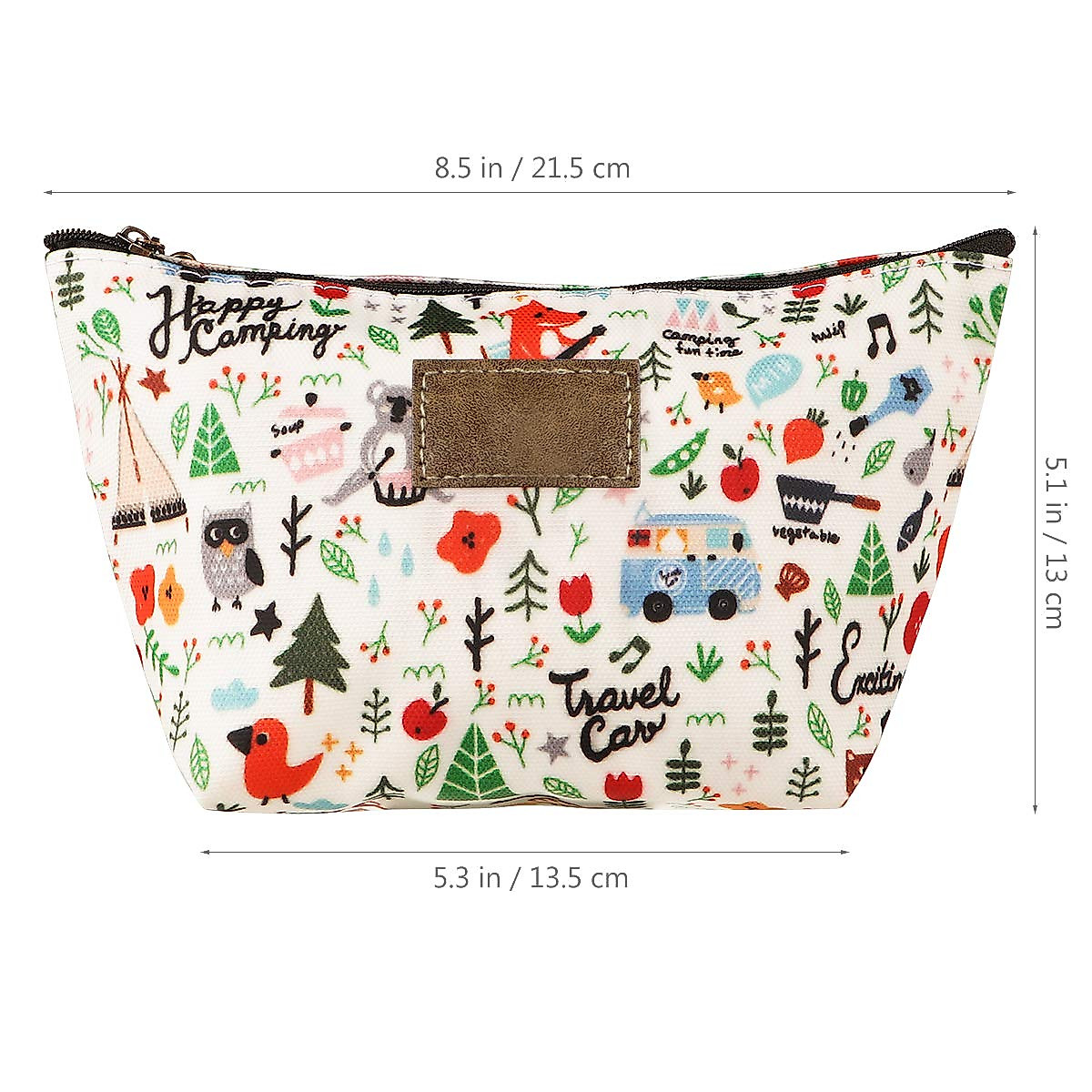 FRCOLOR Toiletry Bag, Multifunction Makeup Bag Purse Organizer Cartoon Cosmetic Pouch Waterproof Travel Cosmetic Case for Women Girls Teenagers (Happy Camping)