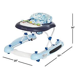 Dream On Me Go-Getter Baby Walker and Walk Behind Walker, Adjustable Seat Height, Comfortable Padded Seat, Easy to Fold, Pack and Store, Detachable Fun Tray, Blue