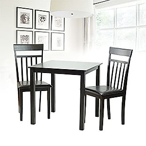 Dining Kitchen Set of 3 Square Table and 2 Classic Wood Chairs Warm in Espresso Black