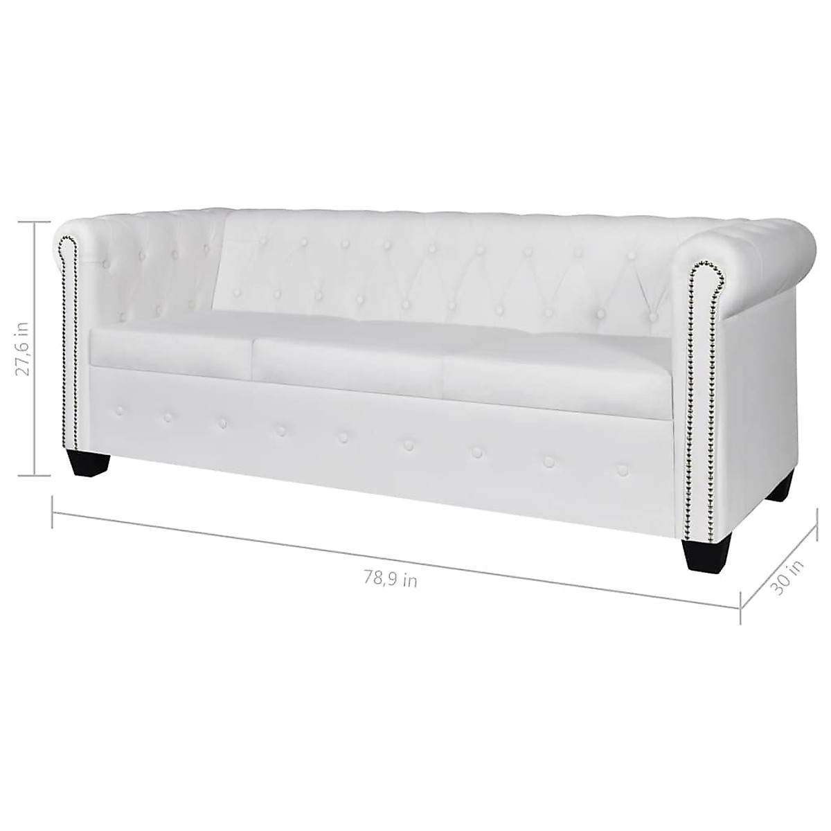 CUSON Chesterfield Sofa 3-Seater | Modern 3-Seat Sofa Couch | Faux Leather Living Room Sofa | White Artificial Leather with Wooden Frame 78.9" x 29.9" x 27.6"