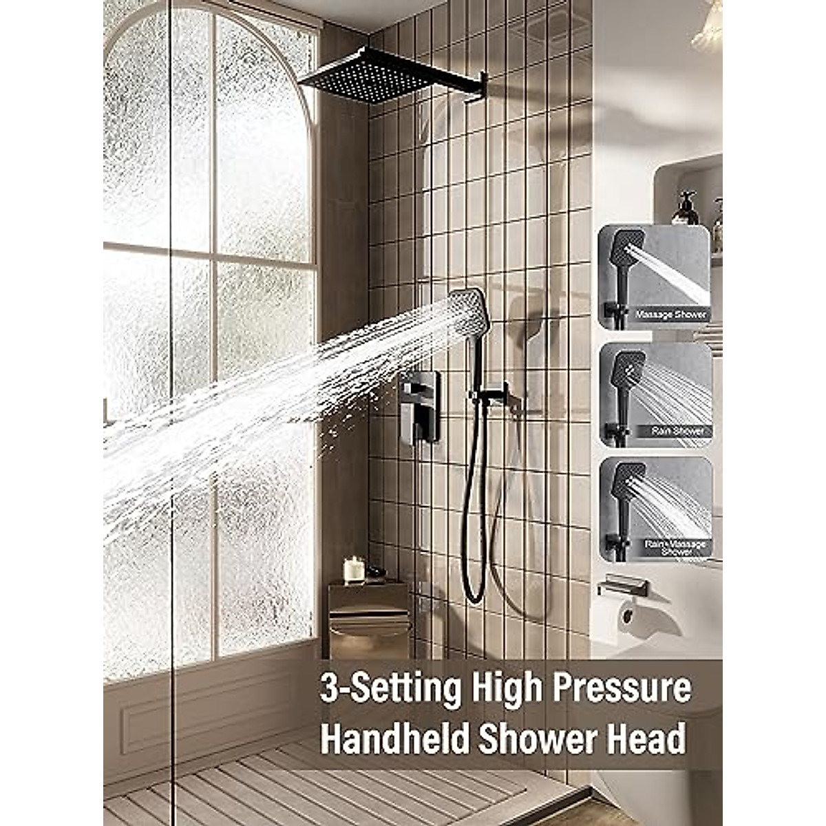 Gabrylly Shower System, 10 Inches Rain Shower Heads with Handheld Spray Combo, Wall Mounted Shower Faucets Sets Complete with Shower Valve Kit, Shower Head and Handle Set, Matte Black