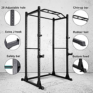 Power Cage, Squat Rack Workout Station 1200lb Capacity with 2 Extra J-Hooks for Weightlifting, Strength Training, Home Gym - 1020160-161_Intexca