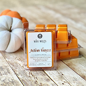 Jarful House Strong Scented Wax Melts Autumn Harvest, Natural Coconut Wax Tarts Cubes Apple Cinnamon Orange Bourbon Maple, Stocking Stuffer Gift