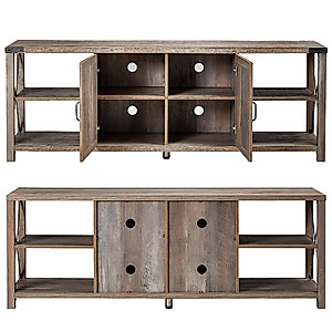 Newtour TV Stand Farmhouse Industrial Wood TV Console Entertainment Center for TV Up to 80 Inches Television Stands with Storage Cabinets and Adjustable Shelves, Rustic Wash Grey