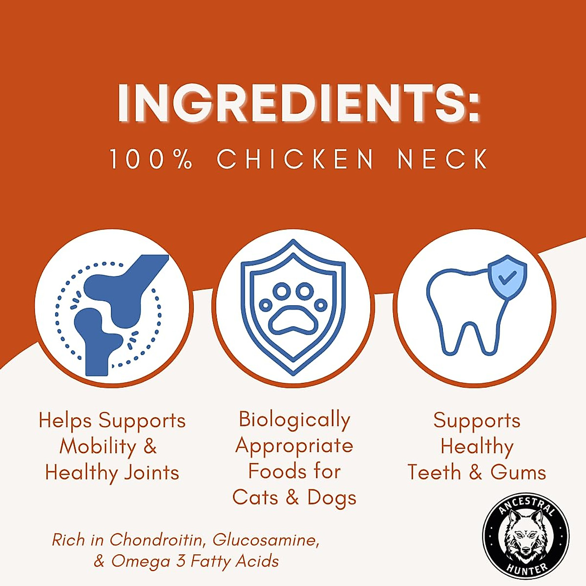 Ancestral Hunter Freeze Dried Chicken Necks for Dogs & Cats - Made in USA- Healthy Chicken Neck Treats for Dogs- Freeze Dried Raw Chicken Necks for Dogs