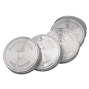 Mason Jar Lifestyle 5 Pack Stainless Steel Storage Lids with Platinum Silicone Liners for Wide Mouth Jars – Heavy Duty Caps for Mason Jars – Airtight & Leak-Proof Design