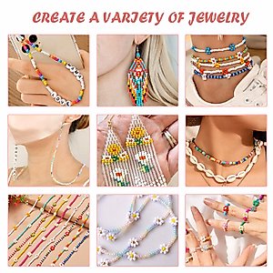 QUEFE Craft Beads Kit 6400pcs 4mm Glass Seed Beads and 960pcs Letter Beads for Friendship Bracelets Jewelry Making Necklaces and Key Chains with 2 Rolls of Crystal String, DIY Art Craft Gifts