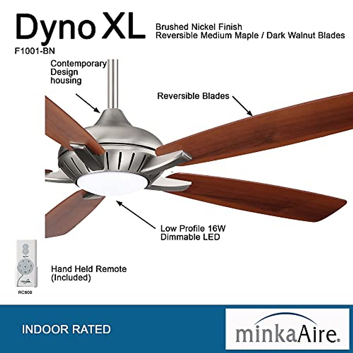 Minka Aire F1001-BN Dyno XL 60" Ceiling Fan with LED Light & Remote, Brushed Nickel