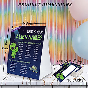 What's Your Alien Name Game Sign with Name Tag Stickers for Baby Shower, Baby Shower Decorations, Birthday Party Game, Baby Shower Games Fun for Adults & Kids Family Class Office Activity PTWYN03