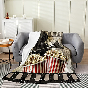 jejeloiu Movie Theater Plush Throw Blanket, Vintage Cinema Poster Design All Season,Bed Blanket for Kids Teens Popcorn Flannel Fleece Blanket Old Fashion Home Decor Bedroom Decor 40"x50"