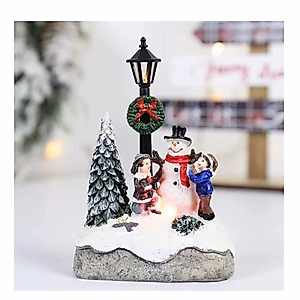 ADVNH Christmas Village Set Decorations, 2 Pieces of Resin LED Warm Lights Christmas Tree Figurines, Mini Snowman Christmas Decorations, Christmas Village House Gift Sets, Collectible Buildings (A)