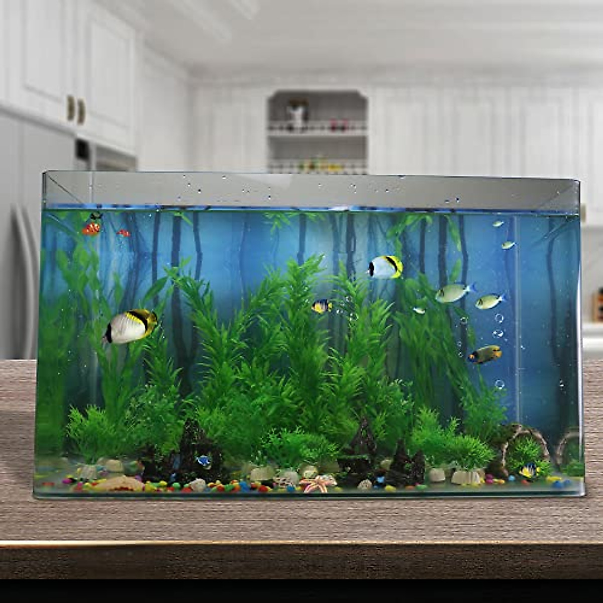 Ctpeng 23 Pcs Aquarium Plants Plastic,Artificial Fish Tank Plant for Aquarium Decoration (Green and White)