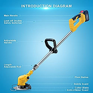 Electric Weed Wacker String Trimmer, 3 in 1 Cordless Weed Eater Lawn Grass Edger with 2 Batteries & 1 Quick Charger for Garden and Yard (Yellow-1)