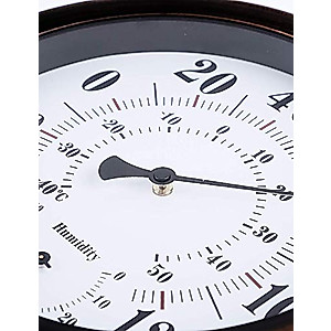 Indoor Outdoor Thermometer - Premium Steel Wall Thermometer Hygrometer for Patio, Wall or Decorative, No Battery Required Hanging Thermometer 8" Round Diameter (Bronze)