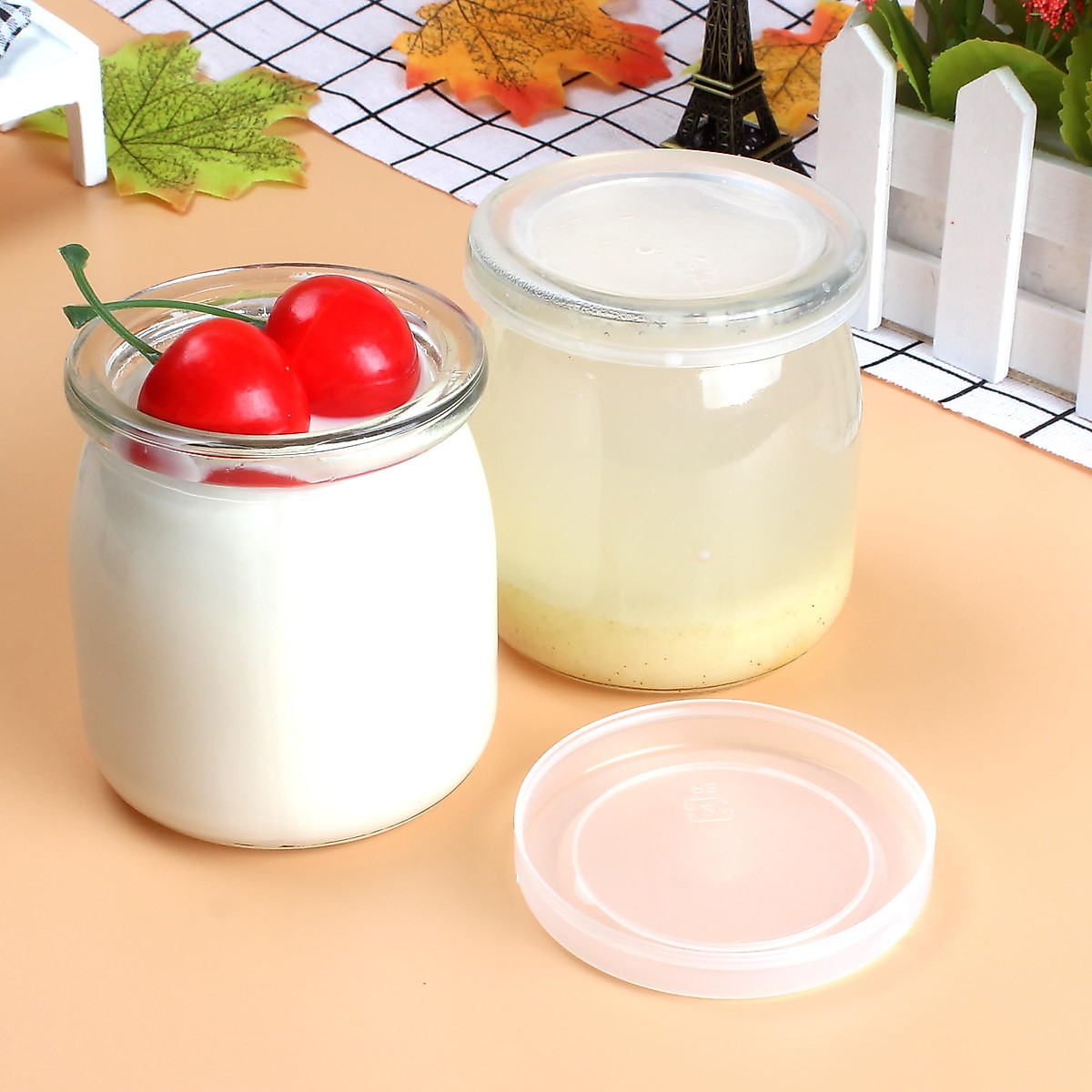 Yogurt Container Lids, Clear Plastic Food Storage Replacement Lids Compatible with Yogurt Glass Jars