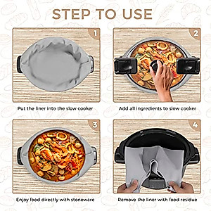 Silicone Slow Cooker Liners Compatible with 6-8 Quarts Crockpot, Reusable Slow Cooker Liner (Grey and Yellow)