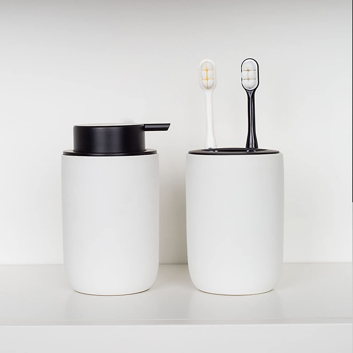 Foaming Soap Dispenser Thick Ceramic Foam Hand Soap Dispenser for Bathroom or Kitchen Sink, Liquid Pump Bottles for Hand soap, Body Wash, 2 Pack White