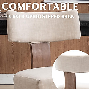 RIVOVA Mid Century Modern Dining Chairs Set of 2 Upholstered Linen Fabric Dining Chairs Curved Backrest Farmhouse Dining Room Chairs Kitchen Chairs with Wood Legs, Beige