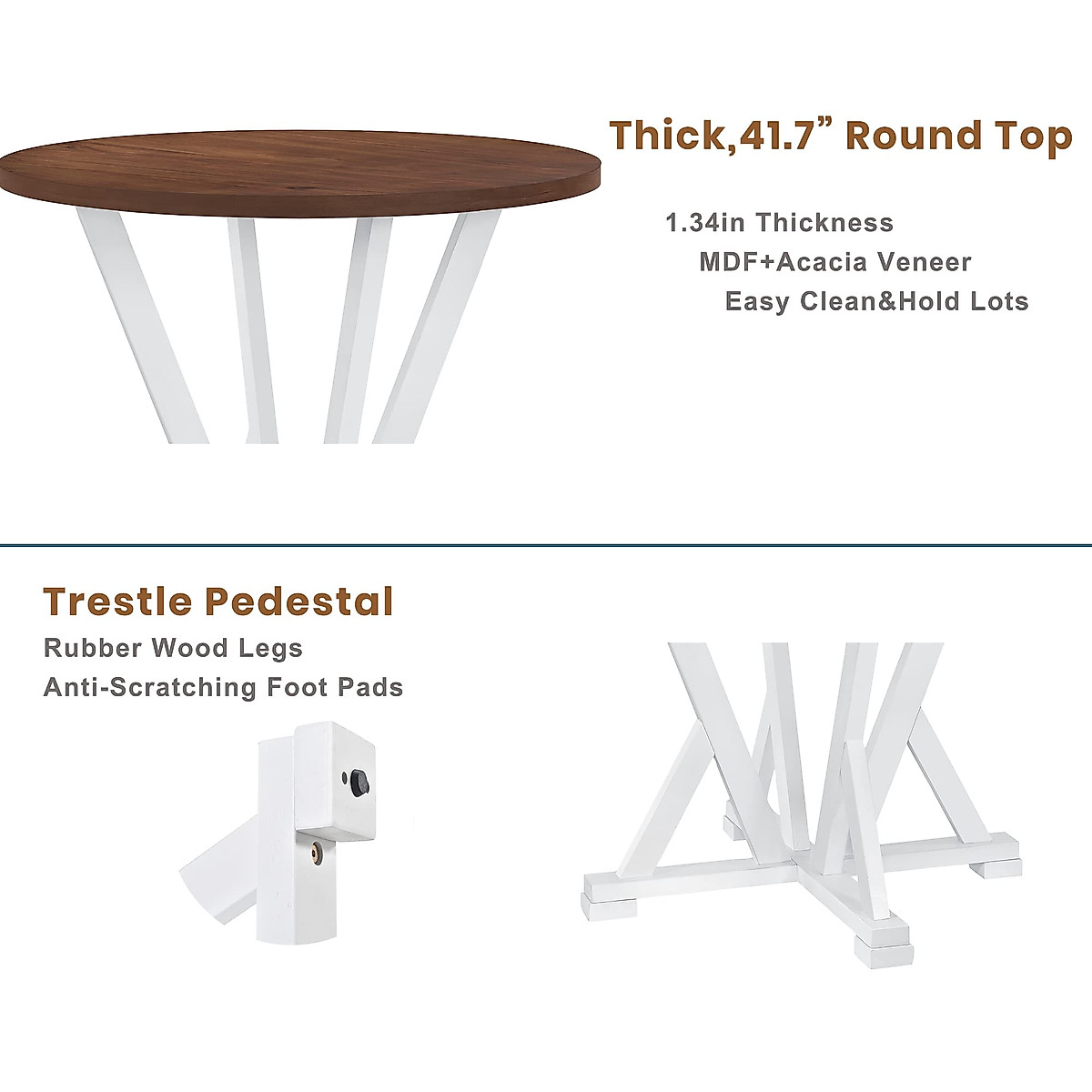 Bellemave Counter Height Round Dining Table Set for 4 High Top Kitchen Table and Chairs 5-Piece Small Wood Dining Room Sets for Apartment, Tall Round Dinette Set for 4, Brown