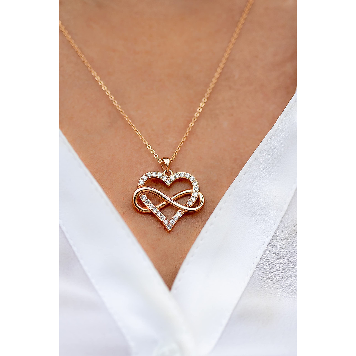 Sash & Soph Infinity Heart Necklace for Women. Rose Gold Plated 925 Sterling Silver Heart Necklace for Girlfriend, Love Heart Pendant on 18" Chain with 2" Extender