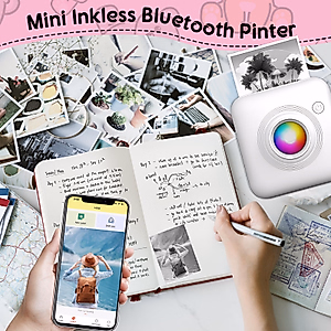 Qoosea Mini Printer Portable Printer with 13 Rolls Paper Storage Bag Thermal Sticker Printer Bluetooth App for Phone for Notes Pictures DIY Label Gift for Kids Friends