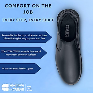 Shoes for Crews Cater II, Men's Non Slip, Slip On Shoes for Men, Water Resistant Mens Work Shoes - Med Comfortable Slip Resistant Work Shoes Men, Safety Footwear, Black, Size 7.5